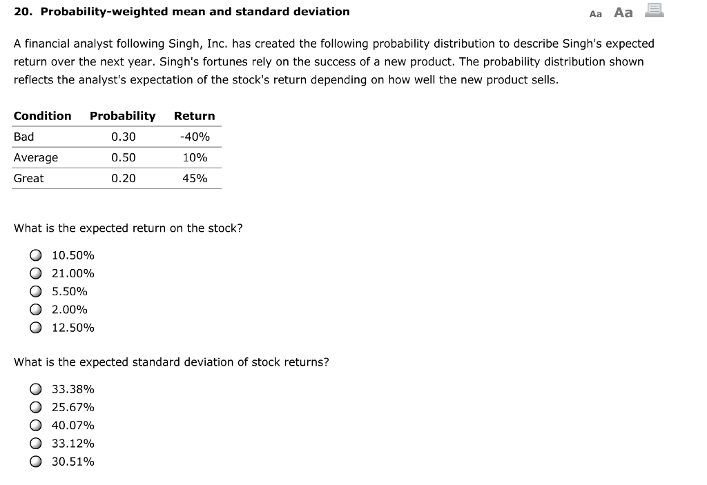 Solved 20. Probability-weighted mean and standard deviation | Chegg.com