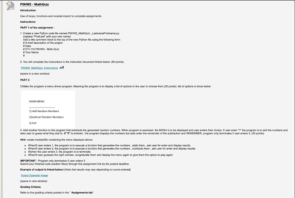 Solved P5HW2 - MathQuiz Introduction: Use of loops, | Chegg.com