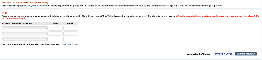 Solved Exercise 12-05 a-d (Part Level Submission) Cobum | Chegg.com