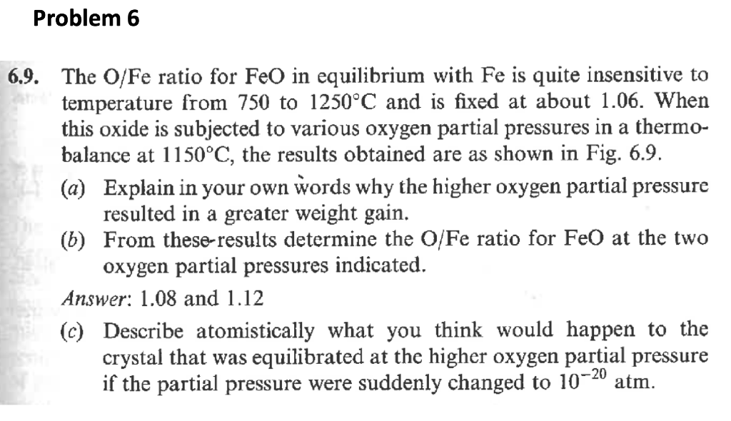 Problem 6 The O/Fe ratio for FeO in equilibrium with | Chegg.com