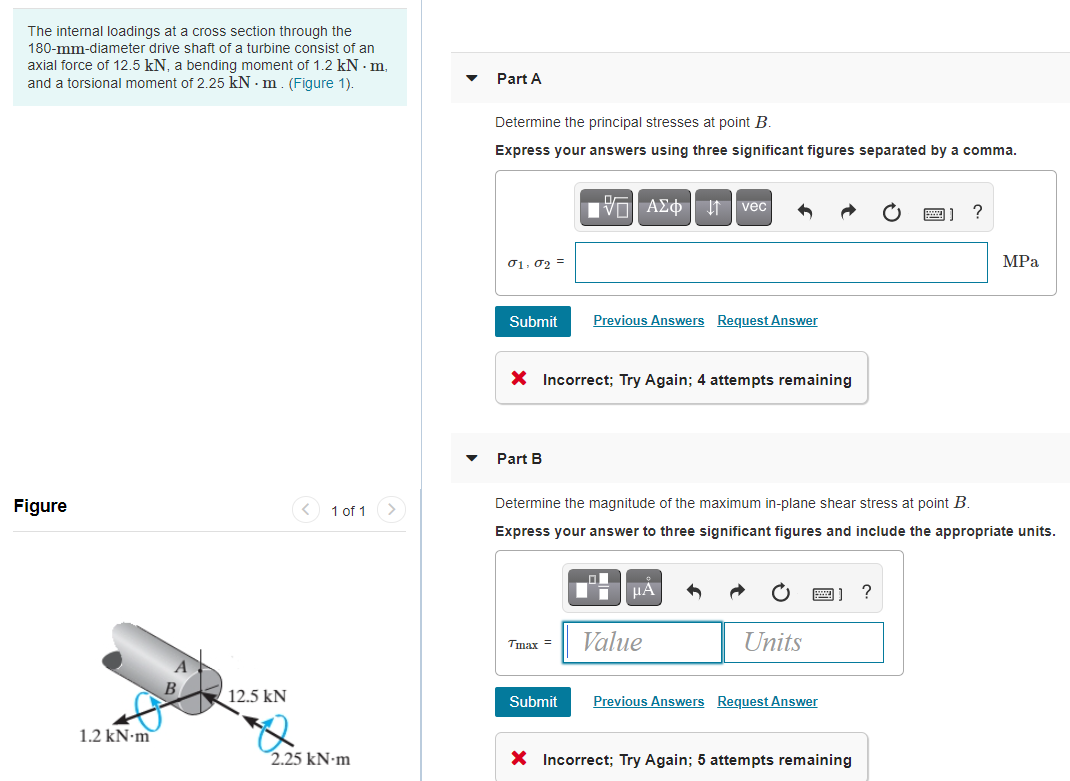 Solved The internal loadings at a cross section through the | Chegg.com