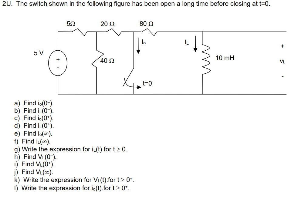 Solved 20. The switch shown in the following figure has been | Chegg.com