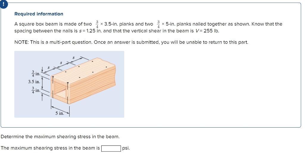 Solved A square box beam is made of two 43×3.5-in. planks | Chegg.com