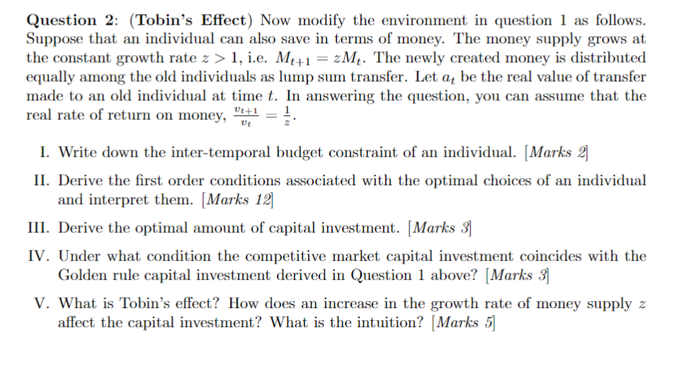 Solved Question 2: (Tobin's Effect) Now modify the | Chegg.com