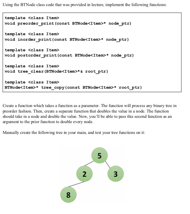 Solved Using the BTNode class code that was provided in | Chegg.com
