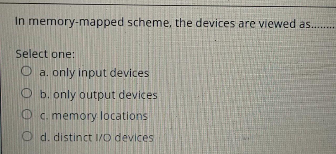 Solved In memory-mapped scheme, the devices are viewed | Chegg.com