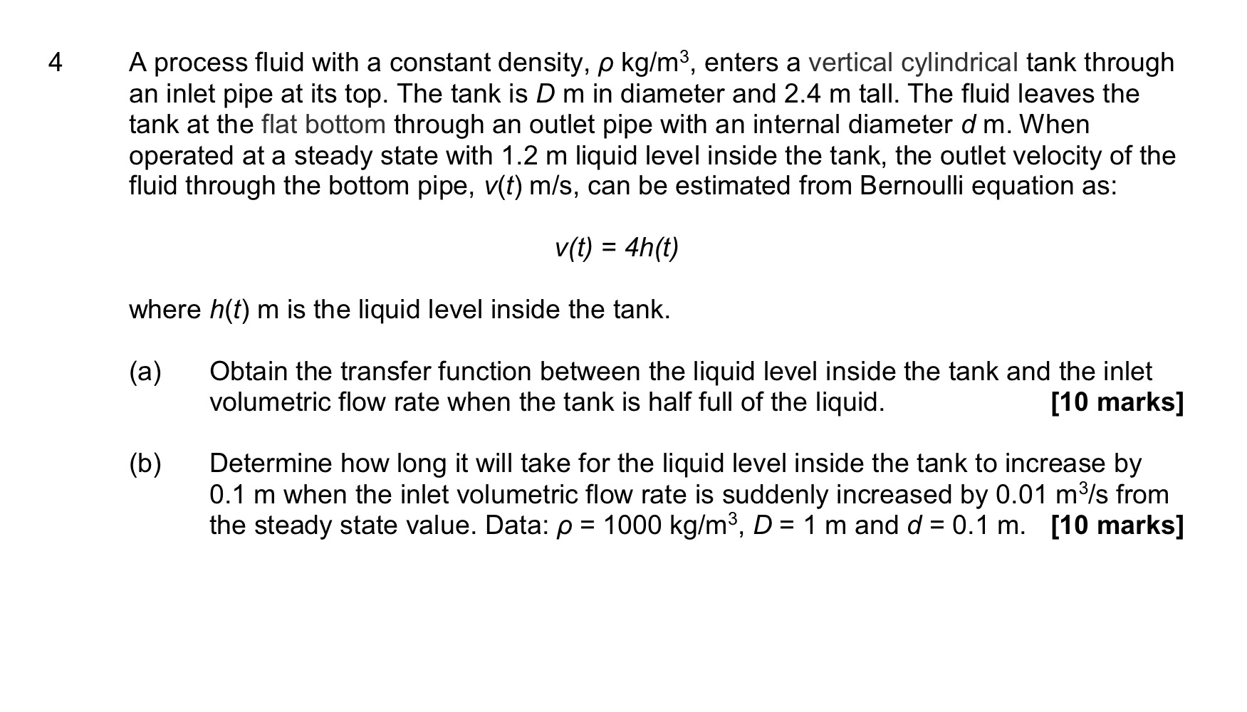 Solved A process fluid with a constant density, ρkgm3, | Chegg.com