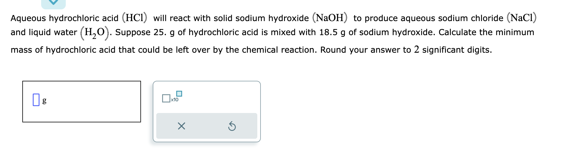 Solved Aqueous hydrochloric acid (HCl) will react with solid | Chegg.com