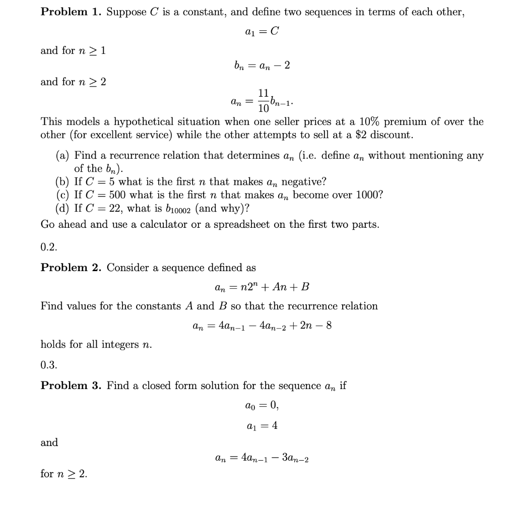 Solved Problem 1. Suppose C is a constant, and define two | Chegg.com