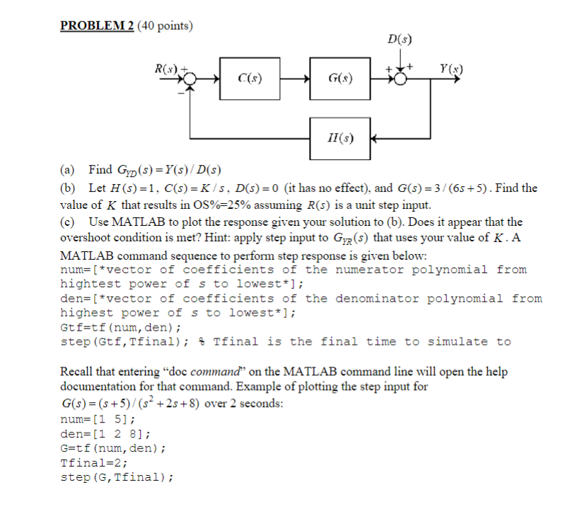 Solved PROBLEM 2(a) ﻿Find GYD(s)-1s?u (s)(b) ﻿Let | Chegg.com