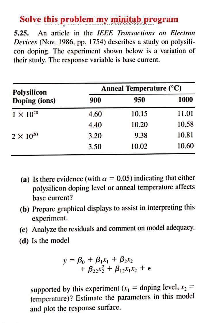 Solved Solve this problem my minitab program 5.25. An | Chegg.com