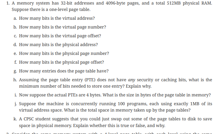 Solved 1. A memory system has 32-bit addresses and 4096-byte | Chegg.com