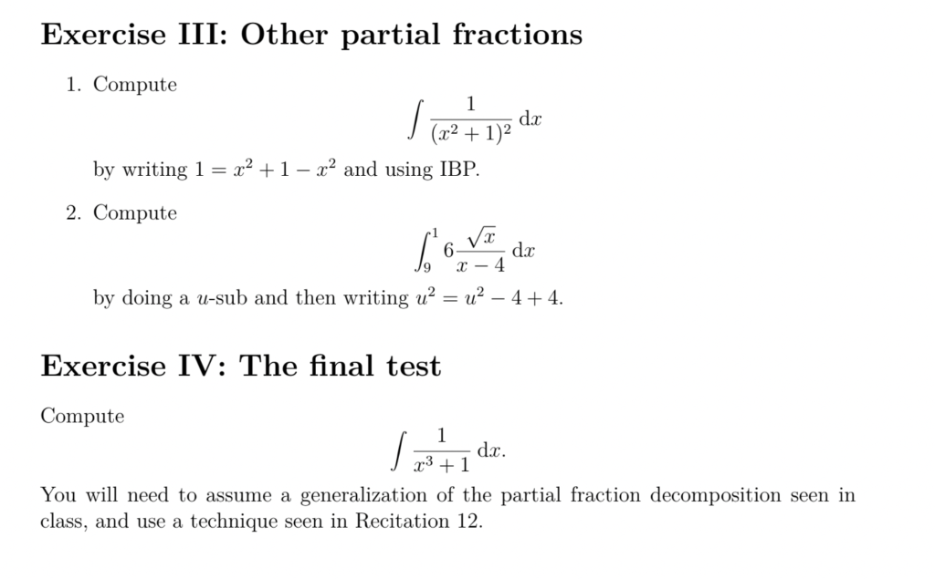 Solved Exercise III: Other partial fractions 1. Compute | Chegg.com