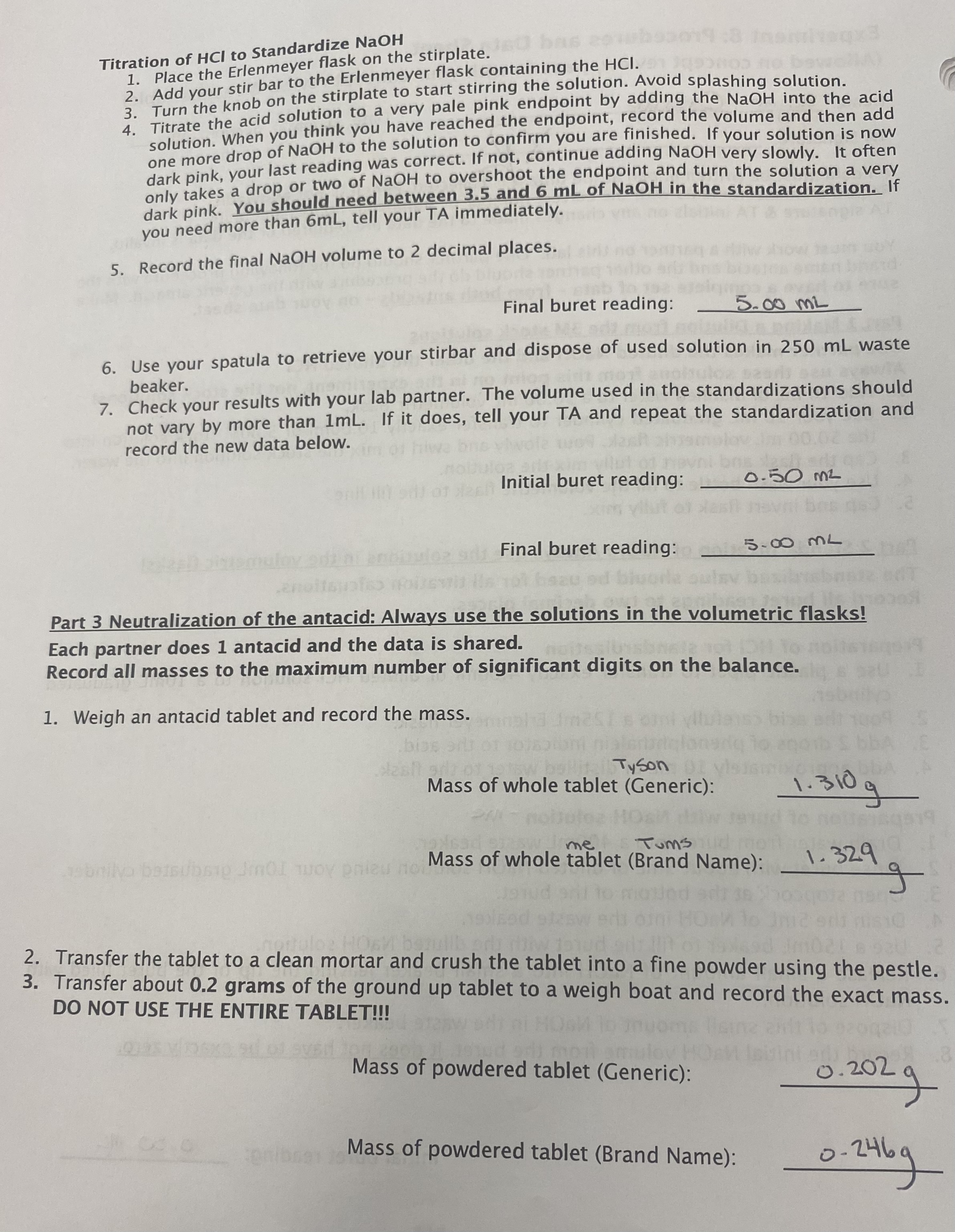 Solved Moles of NaOH used in titration Use the volume of | Chegg.com