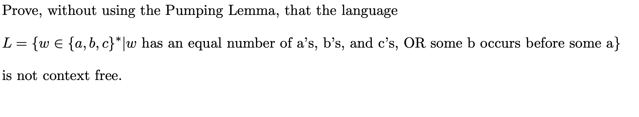 Solved Pumping Lemma Proofing Prove, without using | Chegg.com