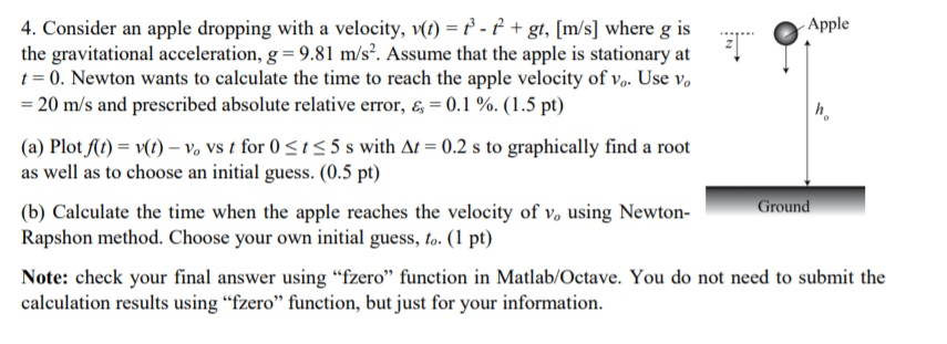 Solved Consider an apple dropping with a velocity, v(t) = t | Chegg.com