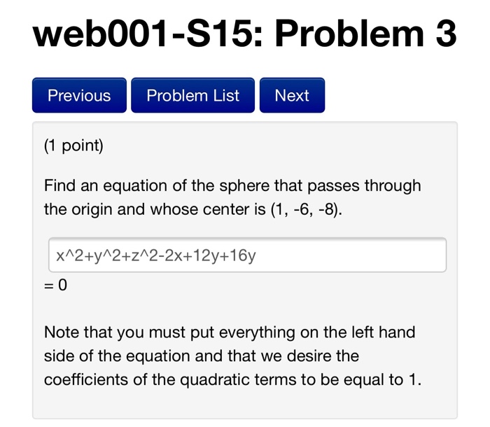 Solved web001-S15: Problem 2 PreviouS Problem List Next (1 | Chegg.com