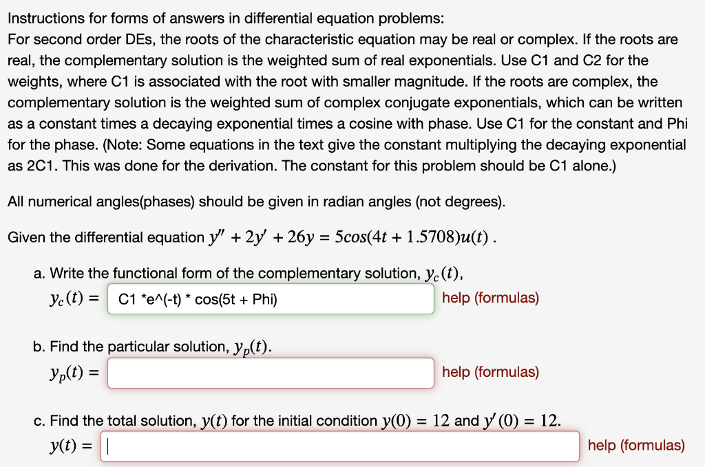 Solved nstructions for forms of answers in differential | Chegg.com
