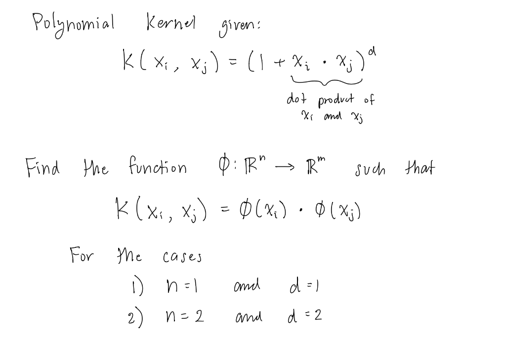 Solved Polynomial Kernel given: K(x, xj) = (1 こ + Xi • X;) | Chegg.com