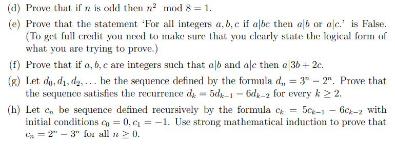Solved (d) Prove that if n is odd then n2mod8=1. (e) Prove | Chegg.com