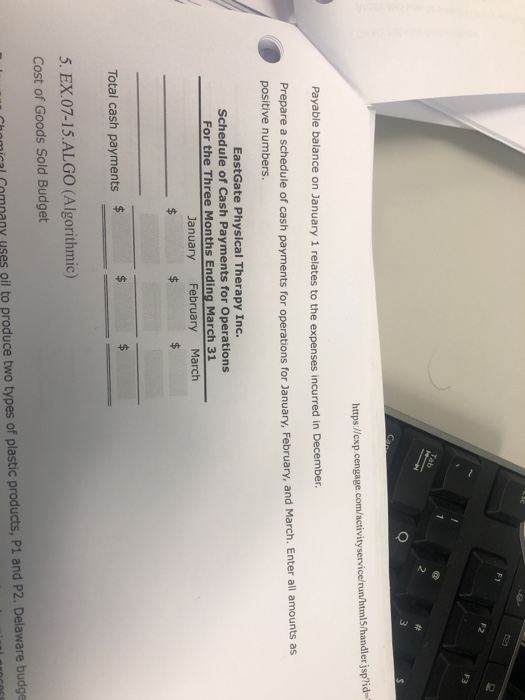 Solved 4. EX.07-20.ALGO (Algorithmic) Schedule of Cash | Chegg.com