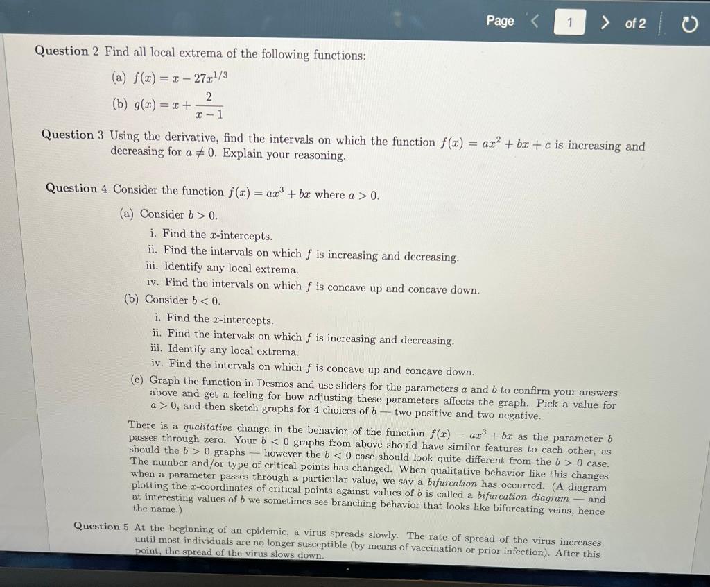 Solved Question 2 Find all local extrema of the following | Chegg.com