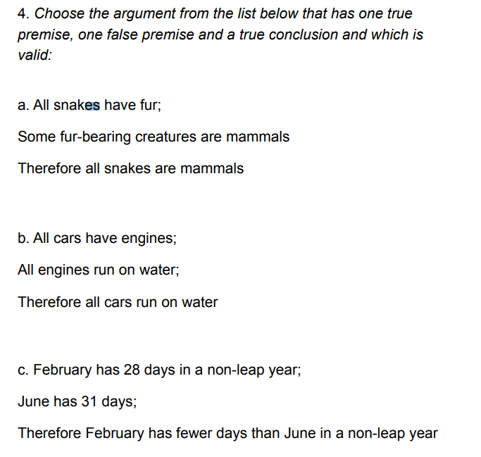Solved 4. Choose the argument from the list below that has | Chegg.com