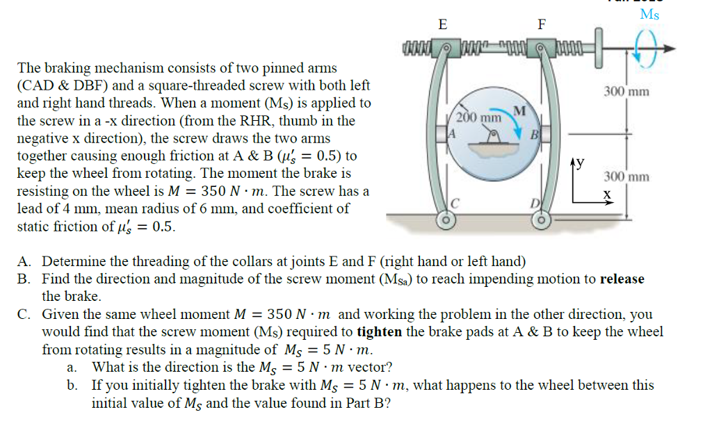 Ms The braking mechanism consists of two pinned arms | Chegg.com