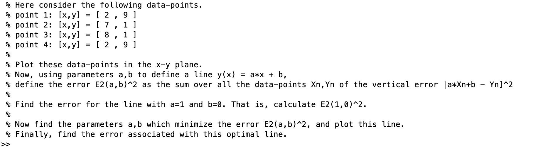 Solved % Here consider the following data-points. % point 1: | Chegg.com