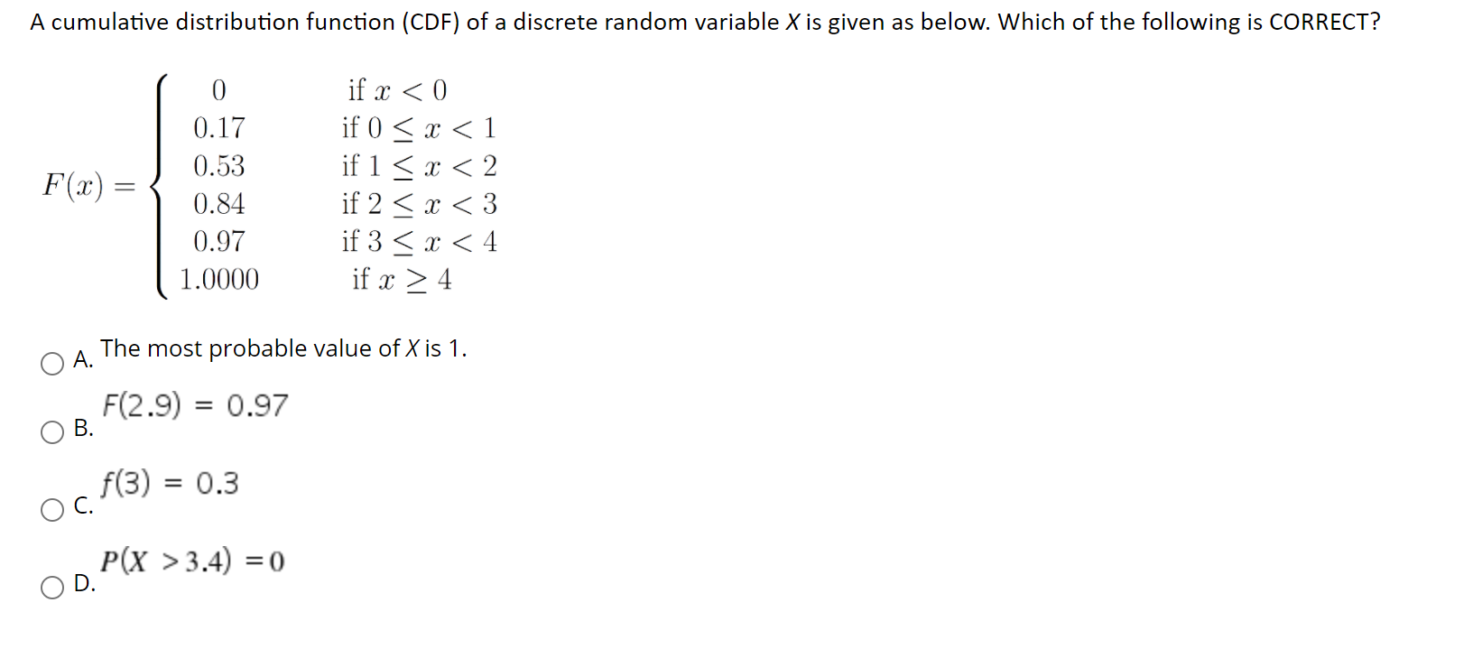Solved Acumulative distribution function (CDF) of a discrete | Chegg.com
