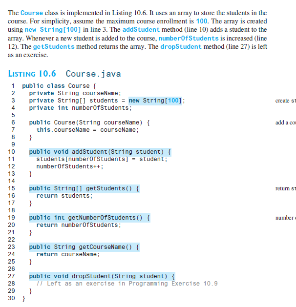 Solved A Course object can be created using the constructor | Chegg.com