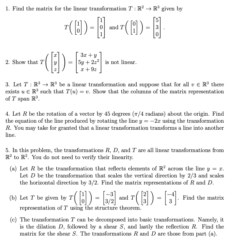 Solved 1. Find the matrix for the linear transformation | Chegg.com