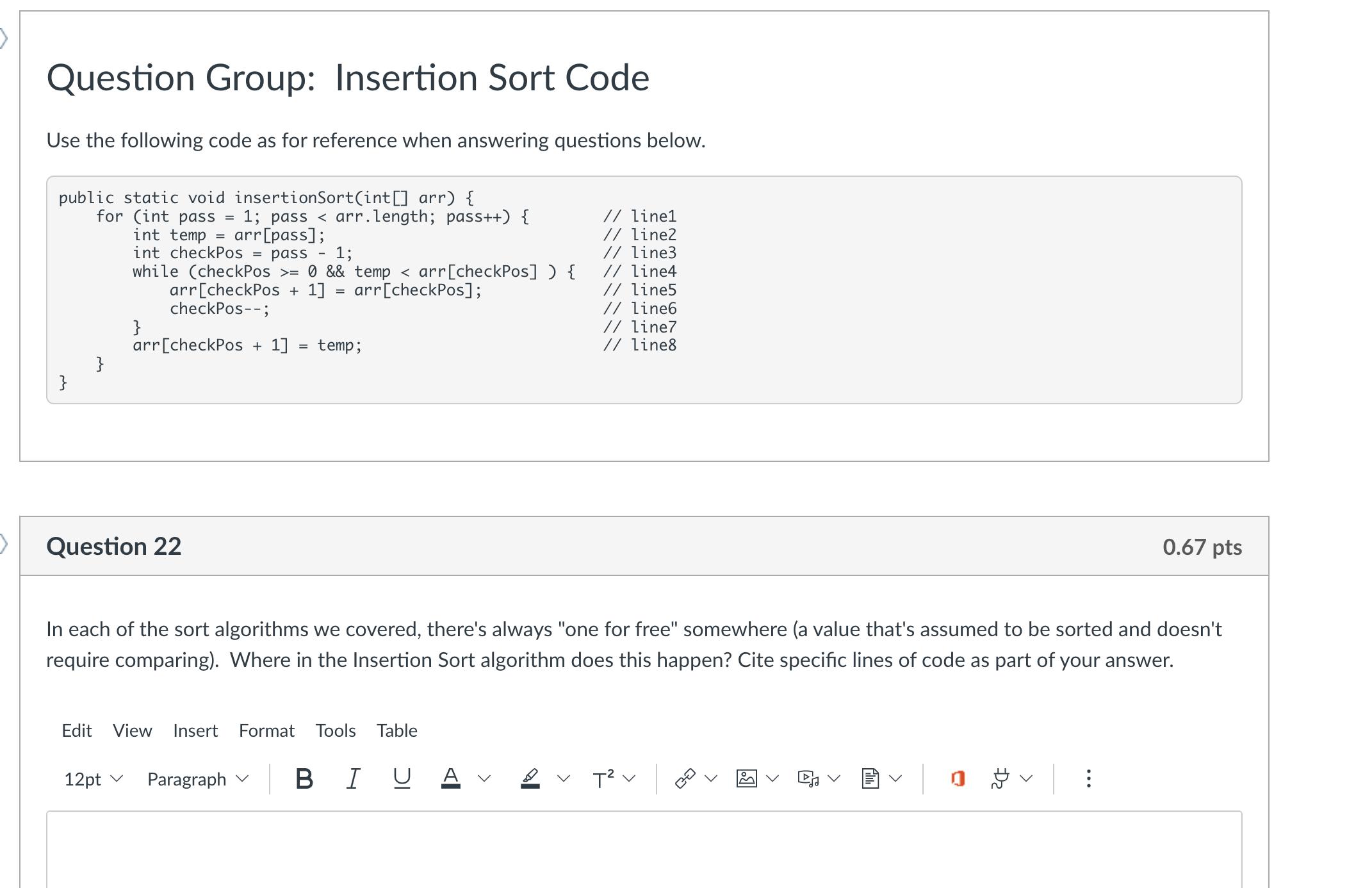 Solved Question Group: Insertion Sort Code Use the following | Chegg.com