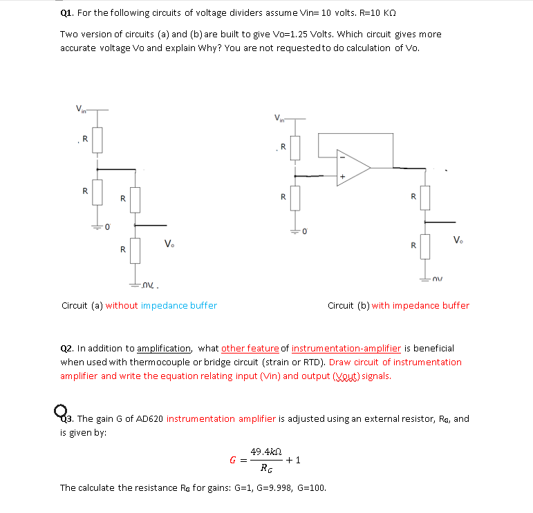 Solved Q1. For the following circuits of voltage dividers | Chegg.com