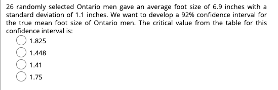 Solved 26 randomly selected Ontario men gave an average foot | Chegg.com