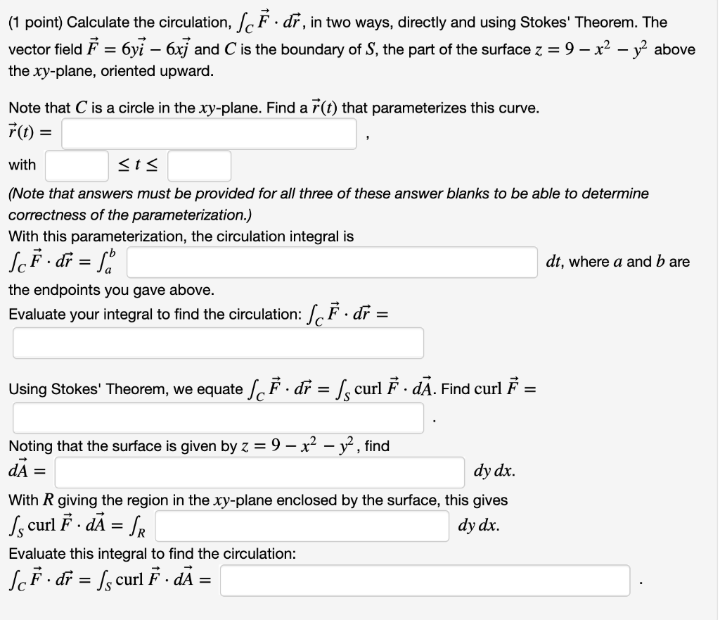 Solved (1 point) Calculate the circulation, ScF. dr, in two | Chegg.com