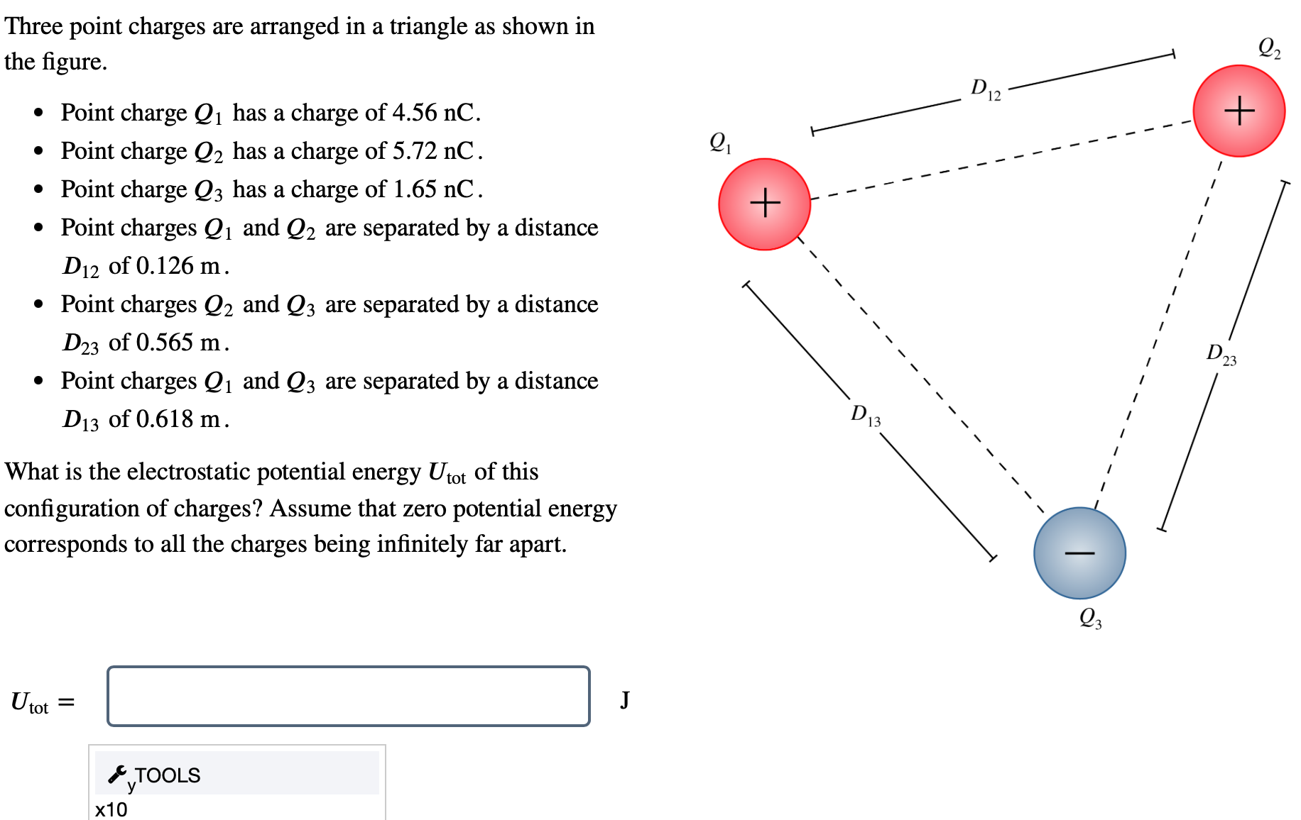 Solved Three point charges are arranged in a triangle as | Chegg.com