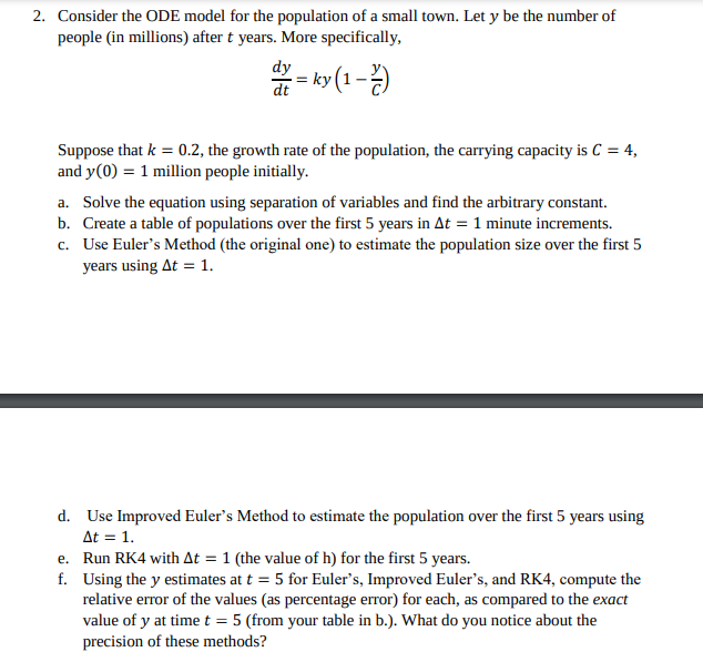 Solved 2. Consider the ODE model for the population of a | Chegg.com