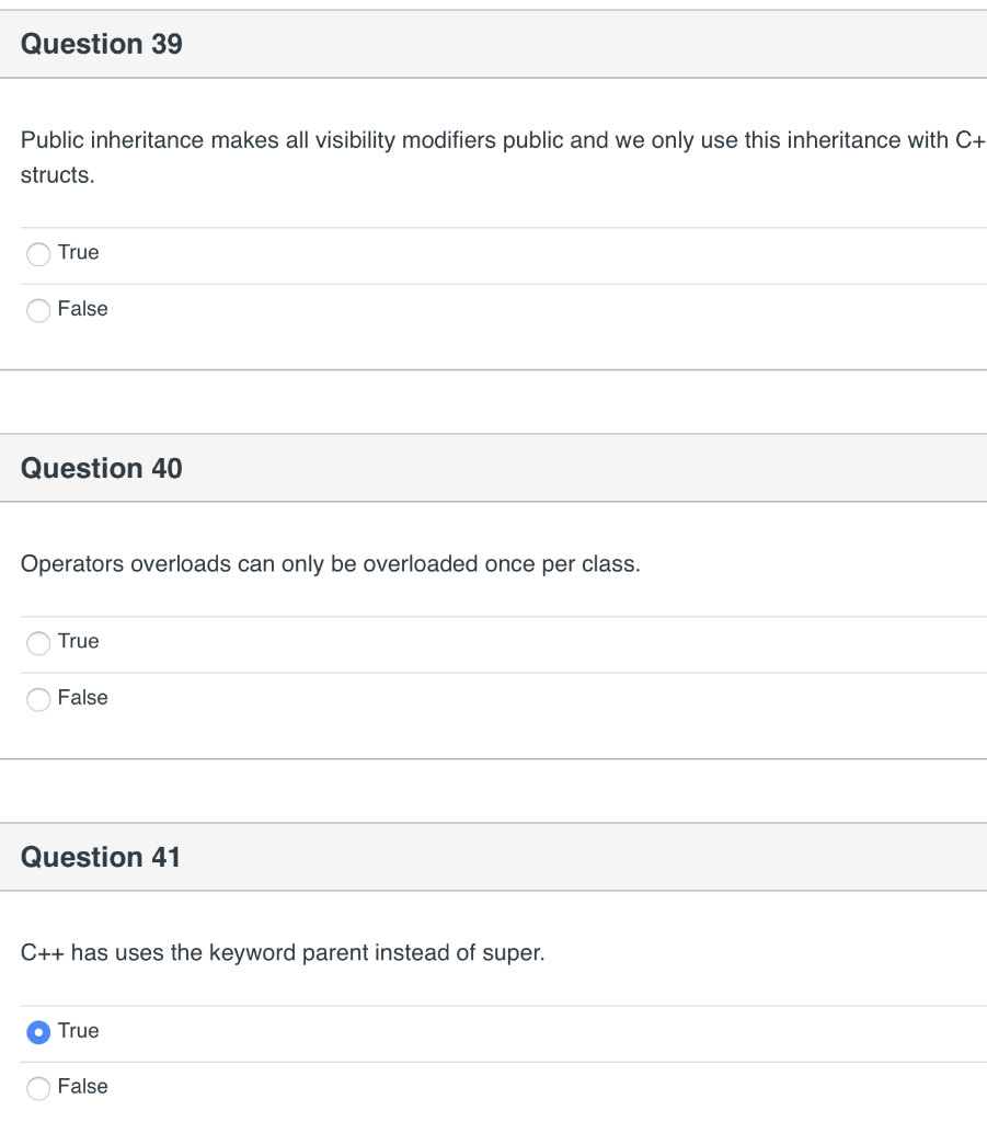 Solved Question 39 Public inheritance makes all visibility | Chegg.com