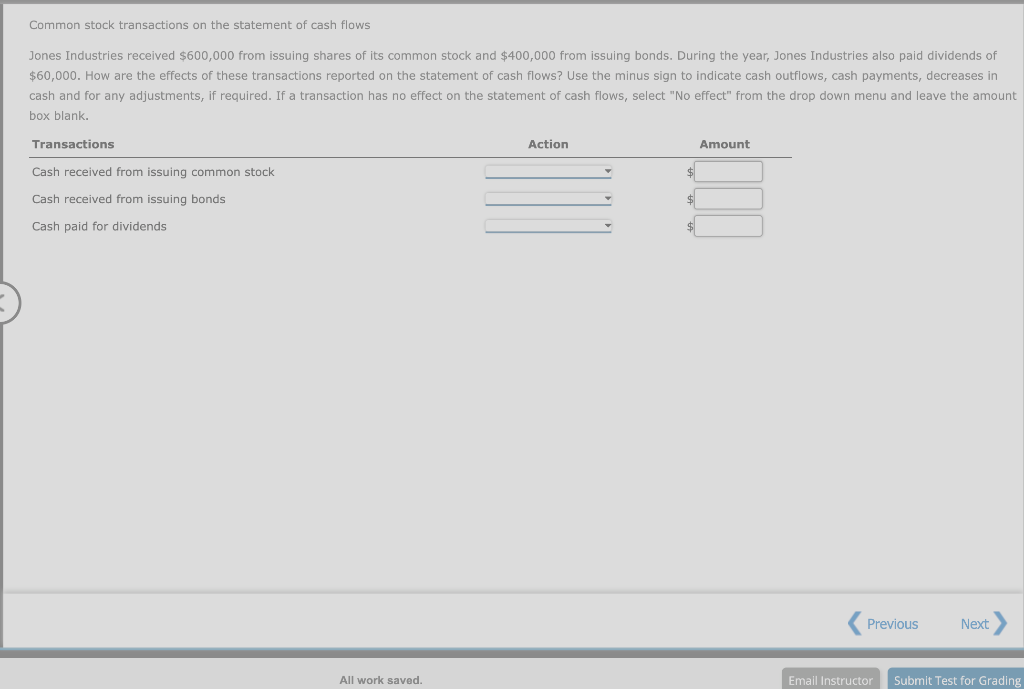 Solved Common stock transactions on the statement of cash | Chegg.com