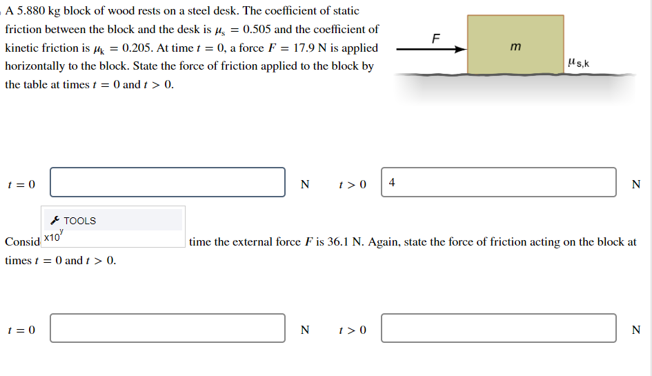 Solved A 5.880 kg block of wood rests on a steel desk. The | Chegg.com