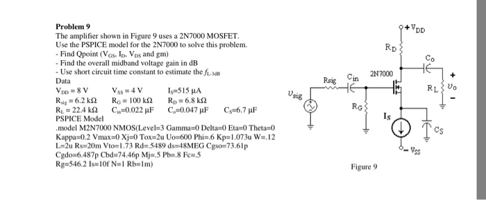 Solved The amplifier shown in Figure 9 uses a 2N7000 MOSFET. | Chegg.com