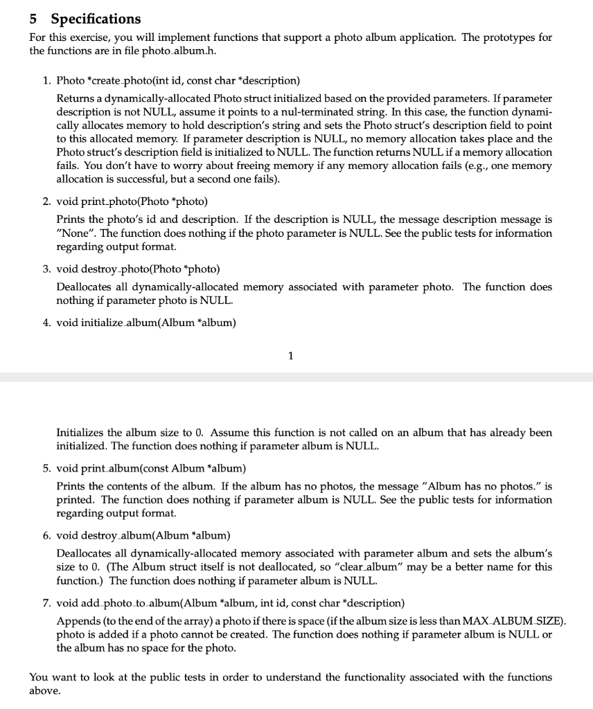 Solved 5 Specifications For this exercise, you will | Chegg.com