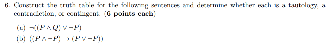 Solved 6. Construct the truth table for the following | Chegg.com