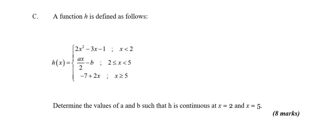 Solved C. A function h is defined as follows: | Chegg.com