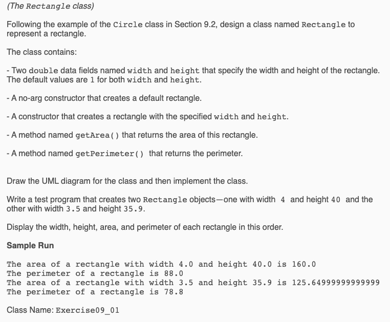 Solved (The Rectangle class) Following the example of the | Chegg.com Solved (The Rectangle class) Following the example of the | Chegg.com