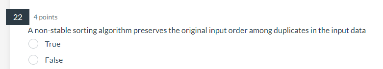 Solved 4 points A non-stable sorting algorithm preserves the | Chegg.com