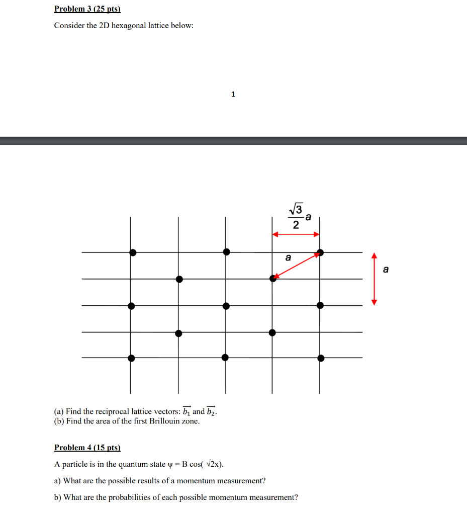 Solved Problem 3(25pts) Consider the 2D hexagonal lattice | Chegg.com
