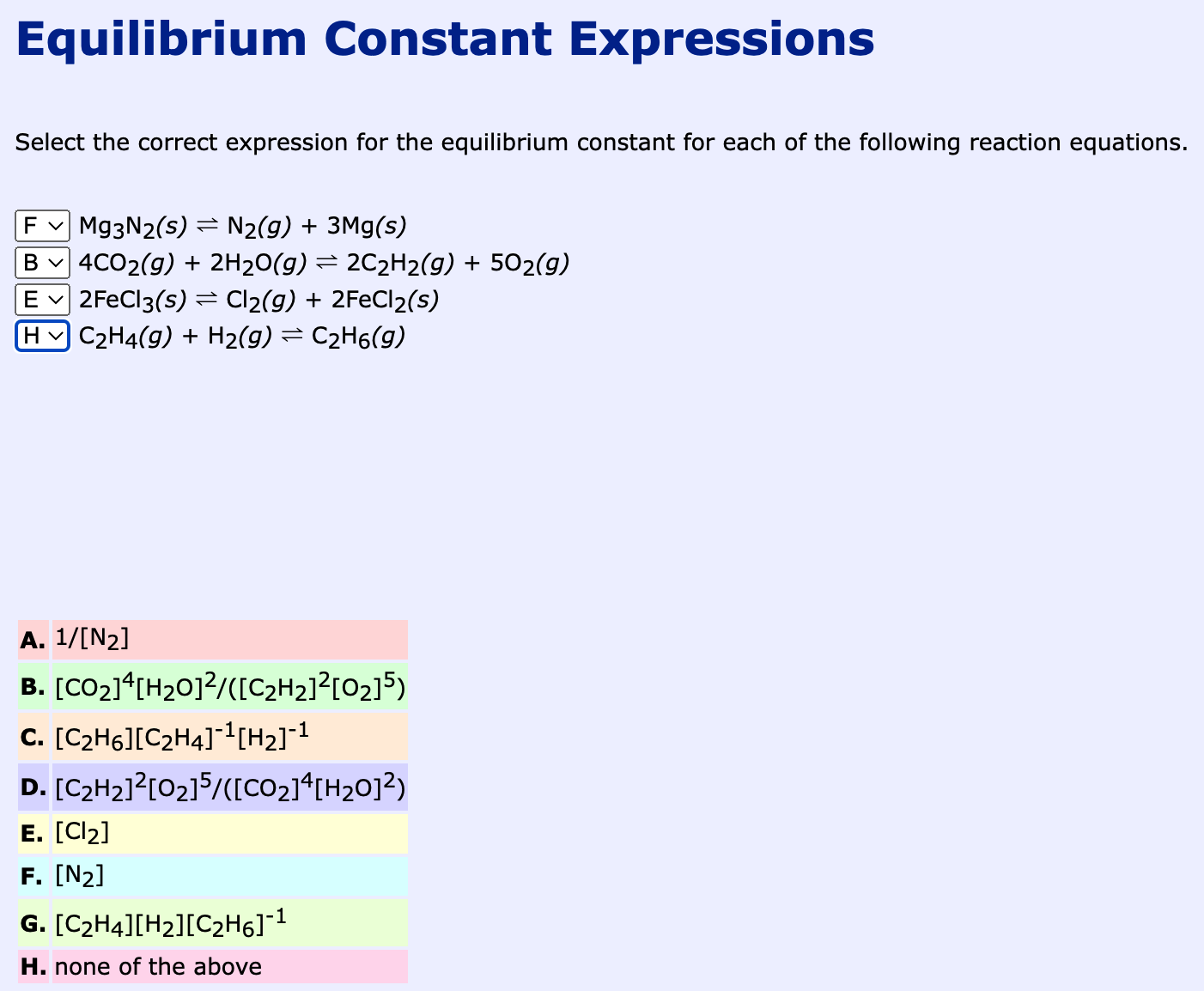 Solved Select the correct expression for the equilibrium | Chegg.com
