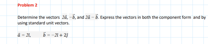 Solved Determine the vectors 2a,−b, and 2a−b. Express the | Chegg.com